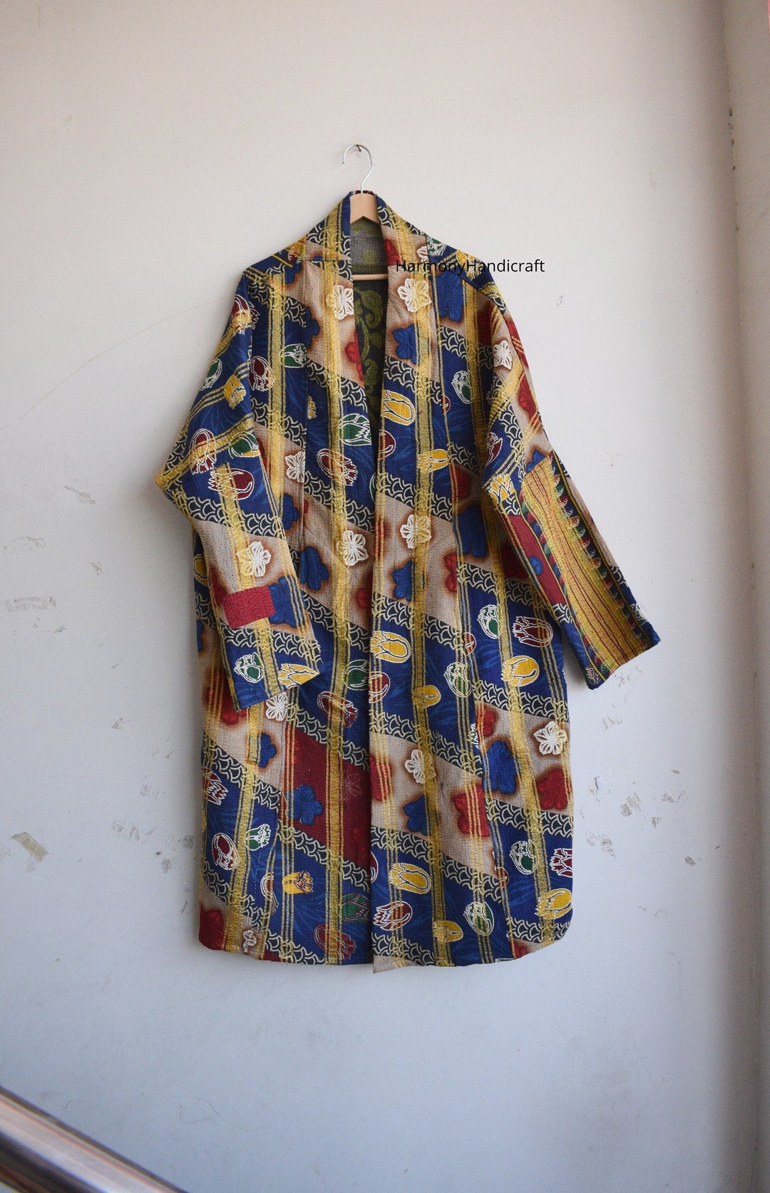 Kantha Long Kimono, Indian Handmade Kantha Quilted Long Kimono Jacket ...