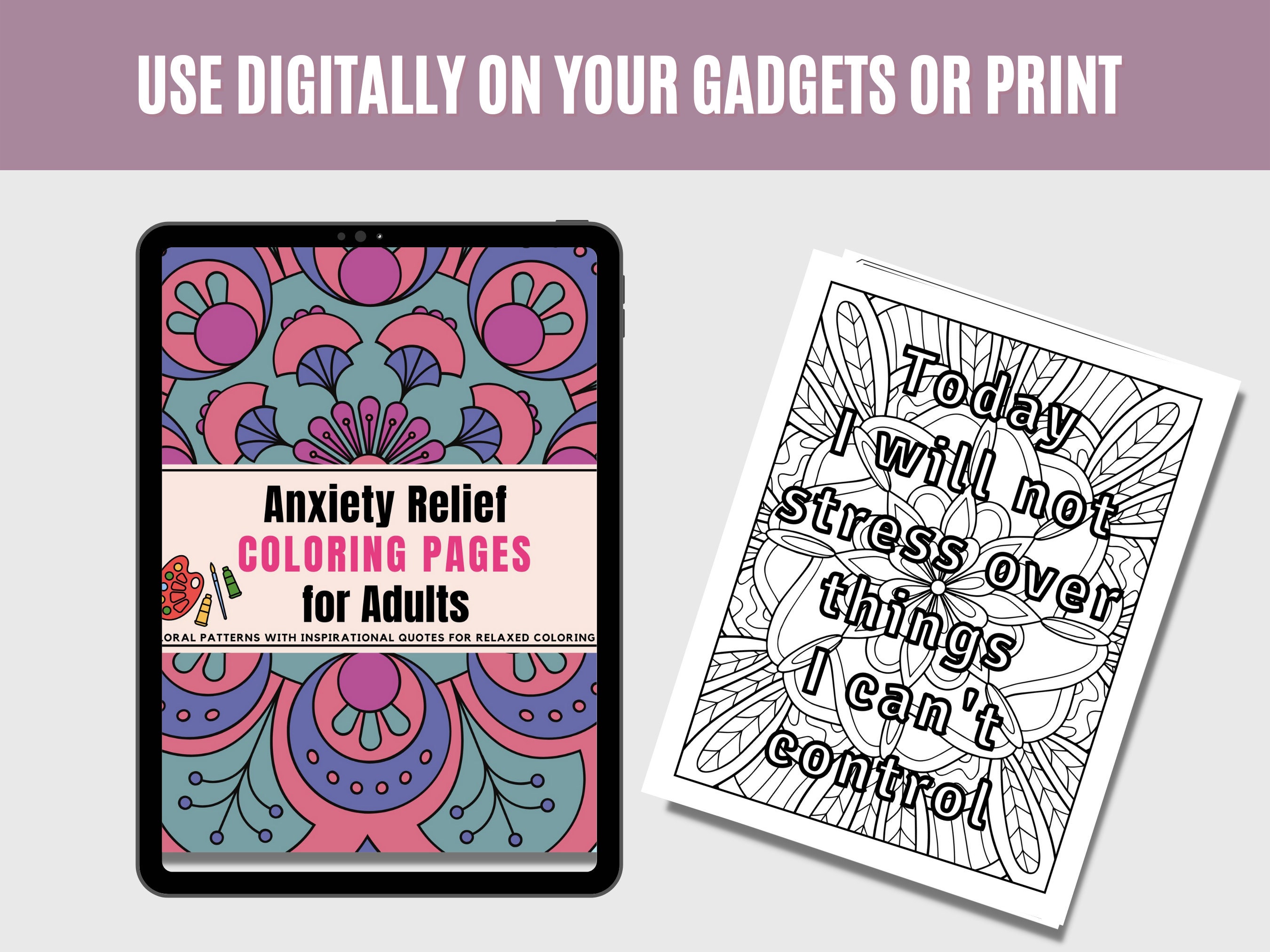 Adult Coloring Pages, Anxiety Relief Coloring, Digital Download ...