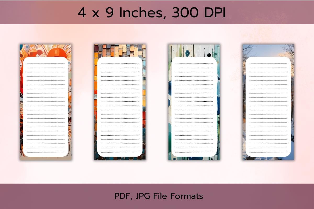 Lined Notepad Printable Stationery Bundle 8 Unique Background Designs ...