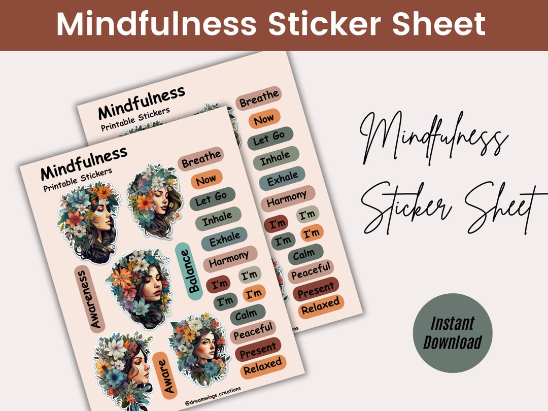 Mindfulness Sticker Sheet Printable PDF Boho Flower Girl - Etsy