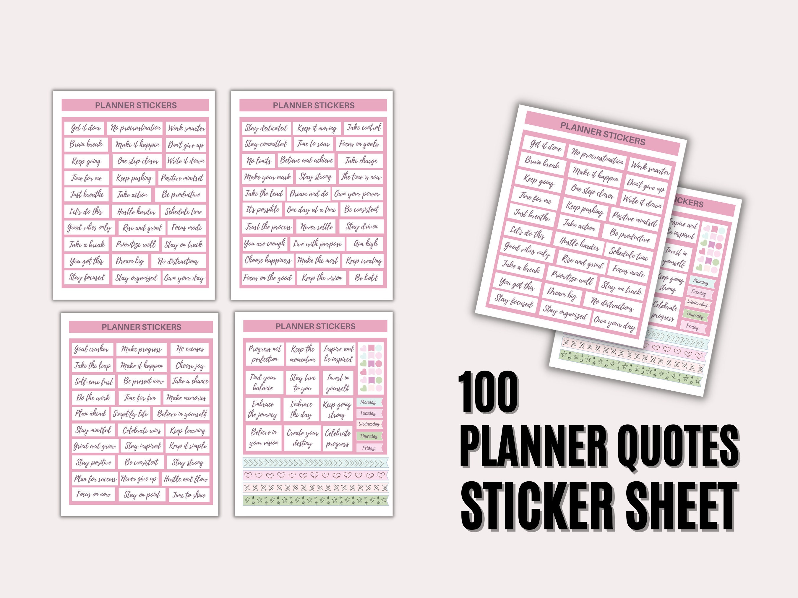 Planner Stickers Printable, Quotes for Journal, Self Care Planner ...