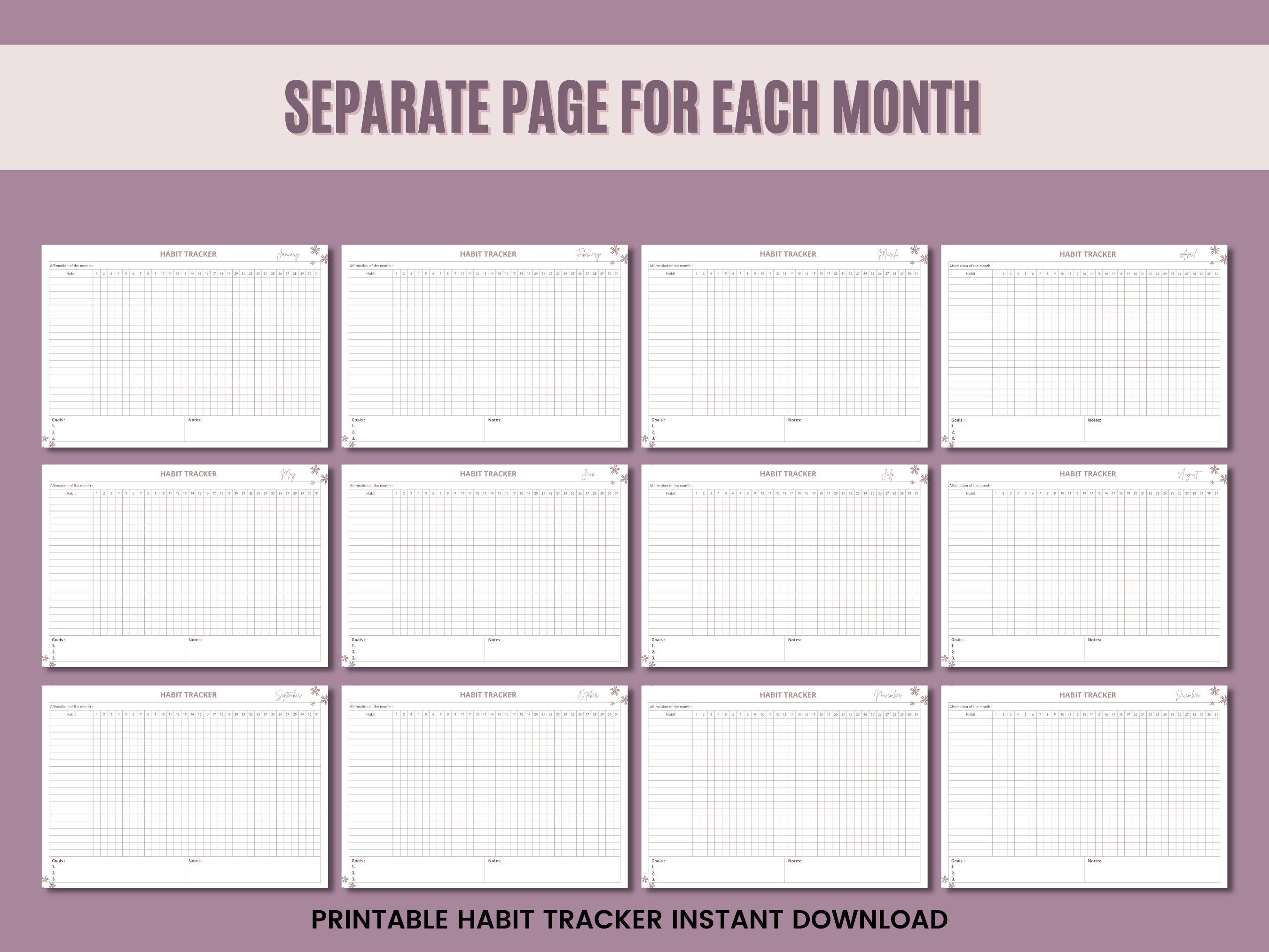 Buy Monthly Habit Tracker Printable, Digital Download, A4, A5, Us ...