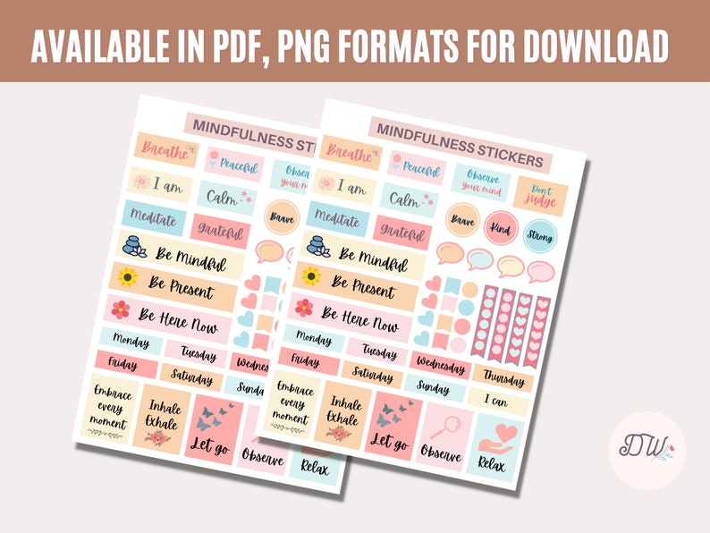 Mindfulness Printable Sticker Sheet, Editable Canva Template ...