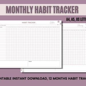 Buy Monthly Habit Tracker Printable, Digital Download, A4, A5, Us ...