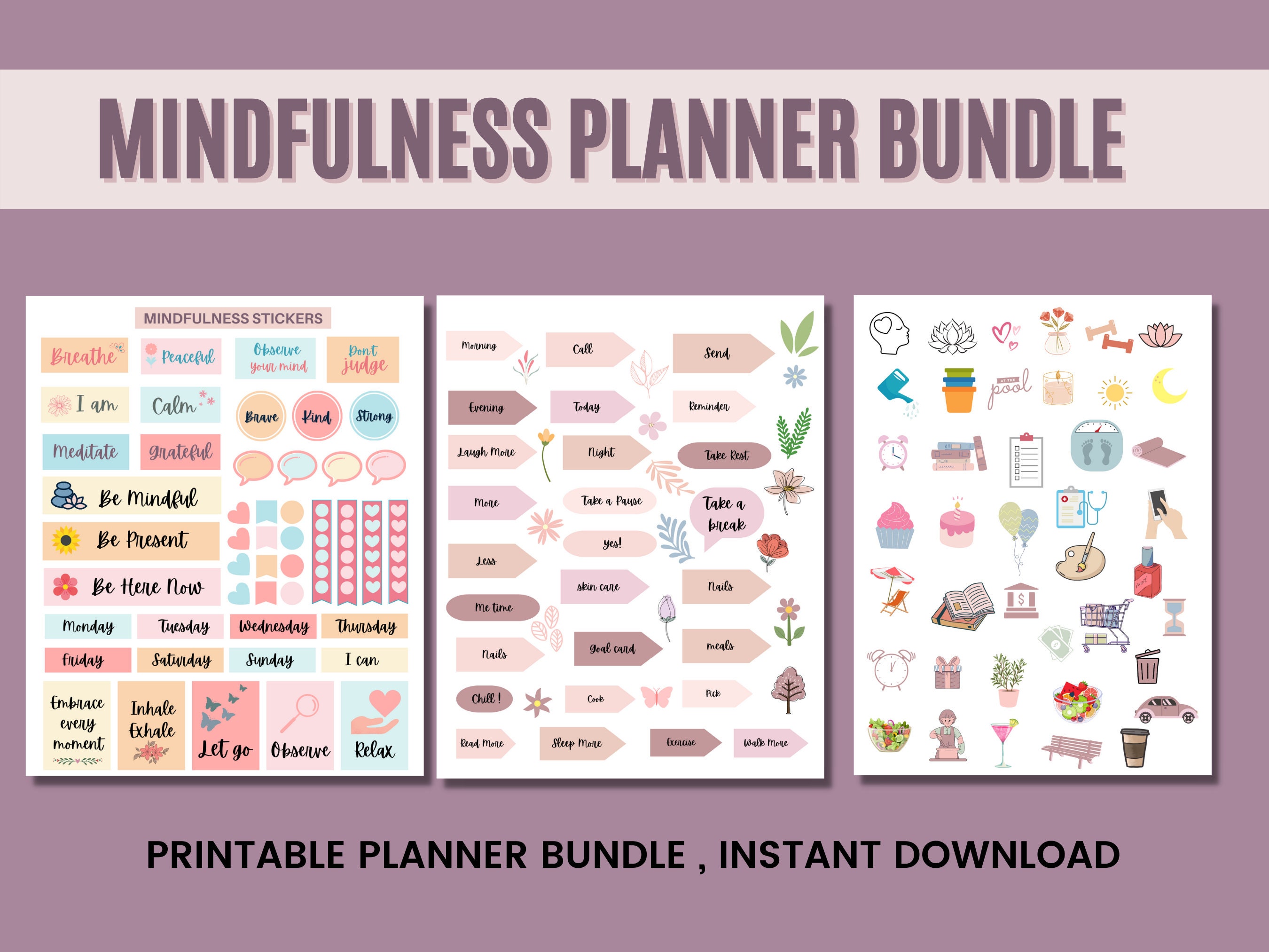 Printable Planner Bundle, Mindfulness Planner, Digital Planner Download ...