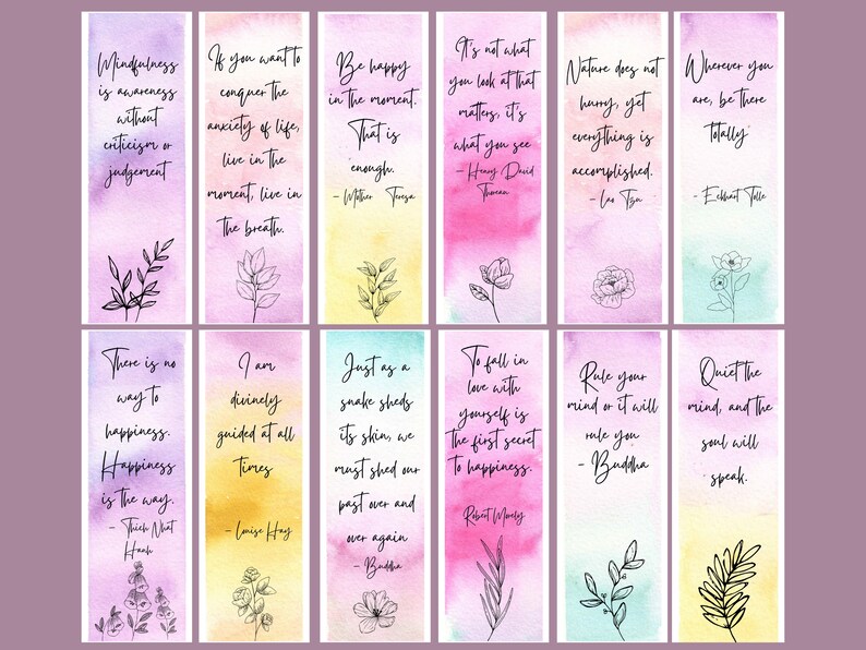 12 Printable Bookmarks Template, Mindfulness Quotes, Inspirational ...