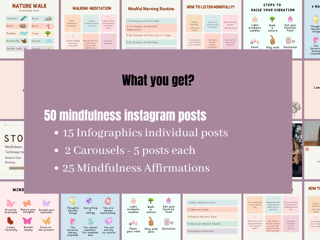 Mindfulness Instagram Posts, Canva Editable Template Bundle ...