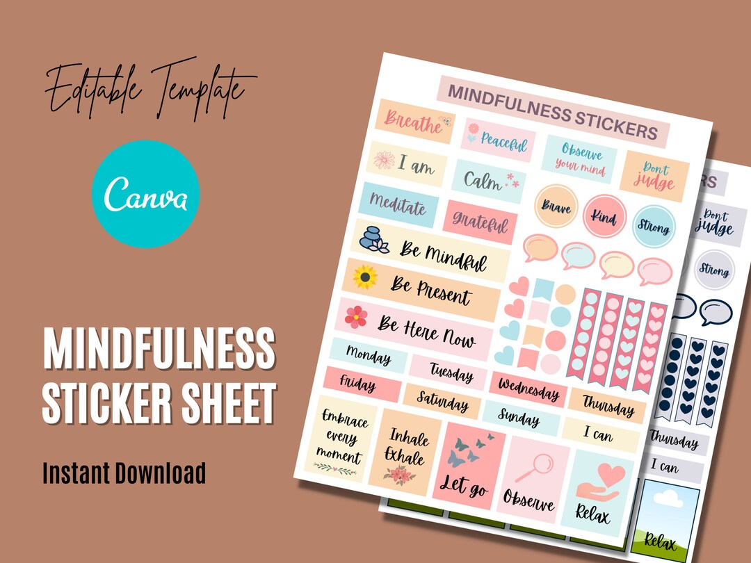 Mindfulness Printable Sticker Sheet Editable Canva Template - Etsy