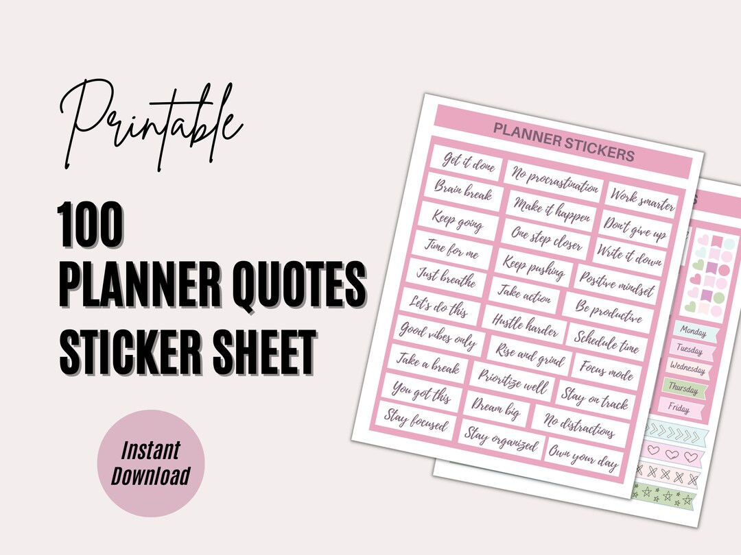 Planner Stickers Printable, Quotes for Journal, Self- Care Planner ...
