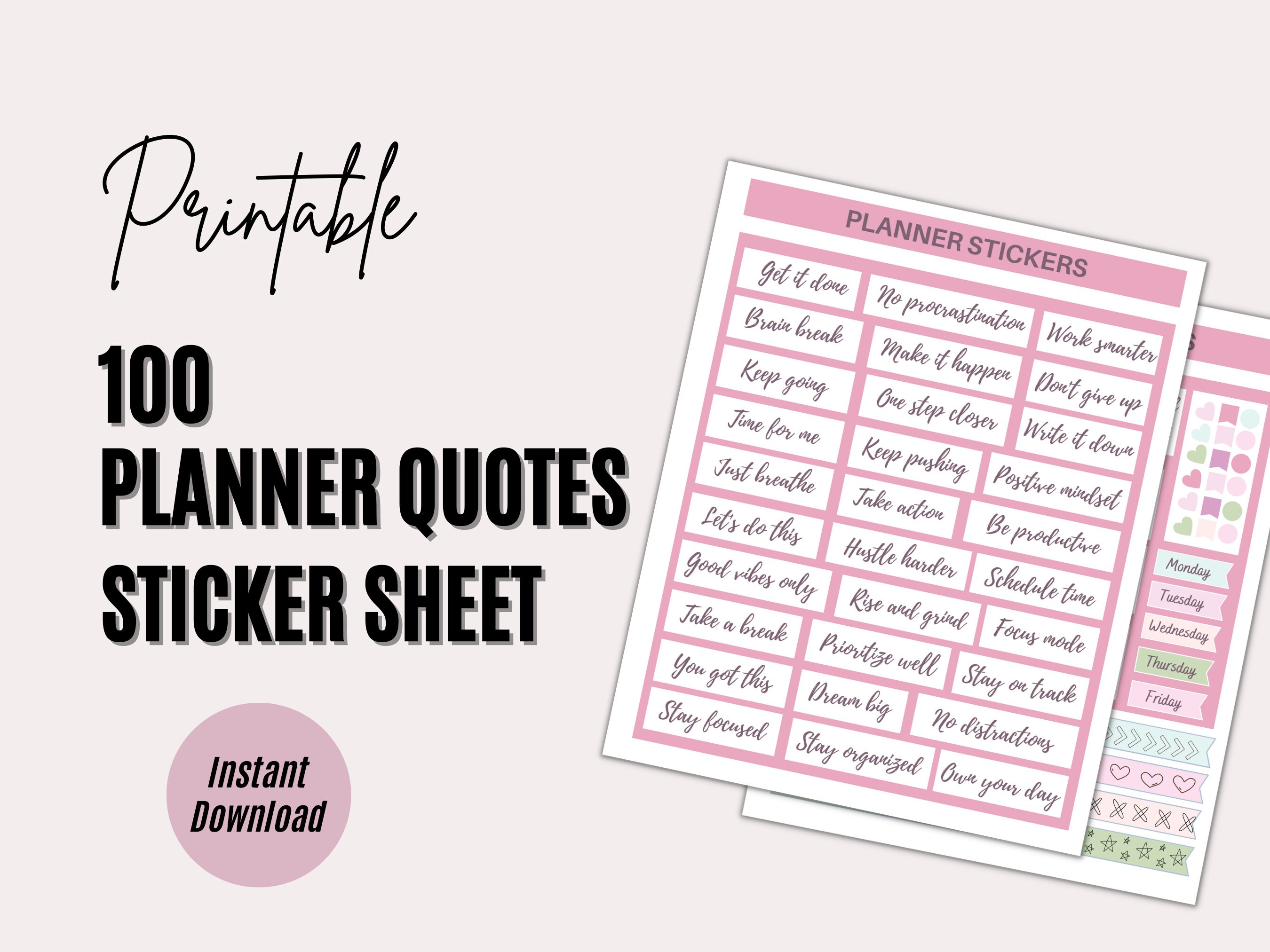 Planner Stickers Printable, Quotes for Journal, Self Care Planner ...