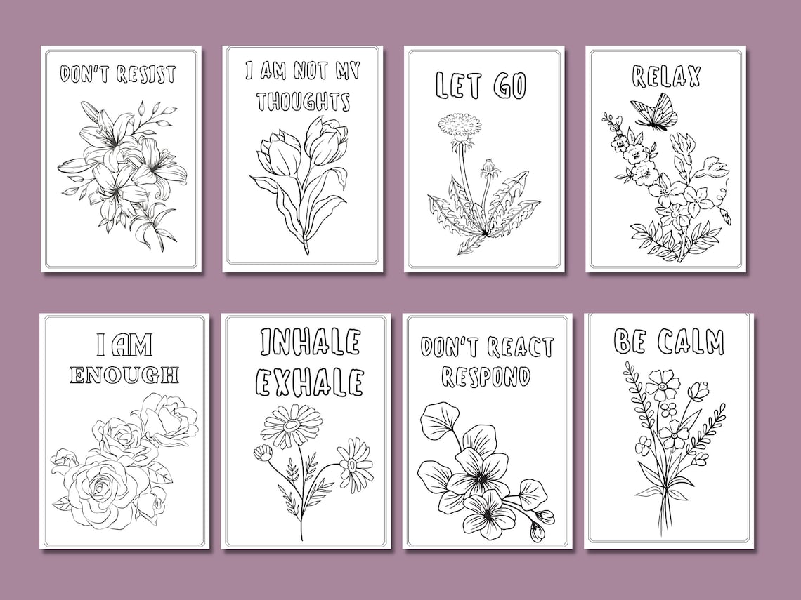 Printable Coloring Book, Mindfulness Quotes, 20 Pages Adult Coloring ...