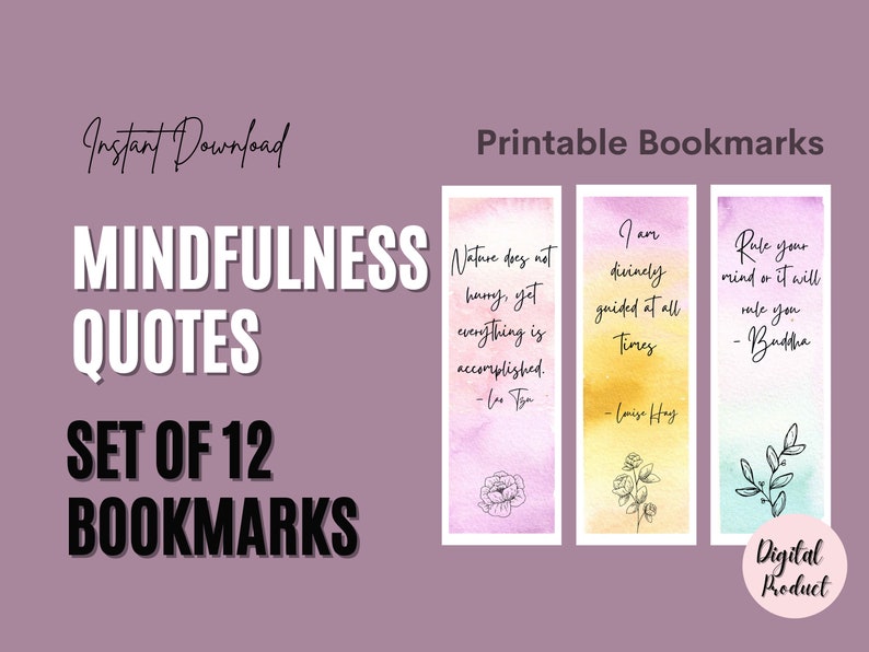 12 Printable Bookmarks Template, Mindfulness Quotes, Inspirational ...