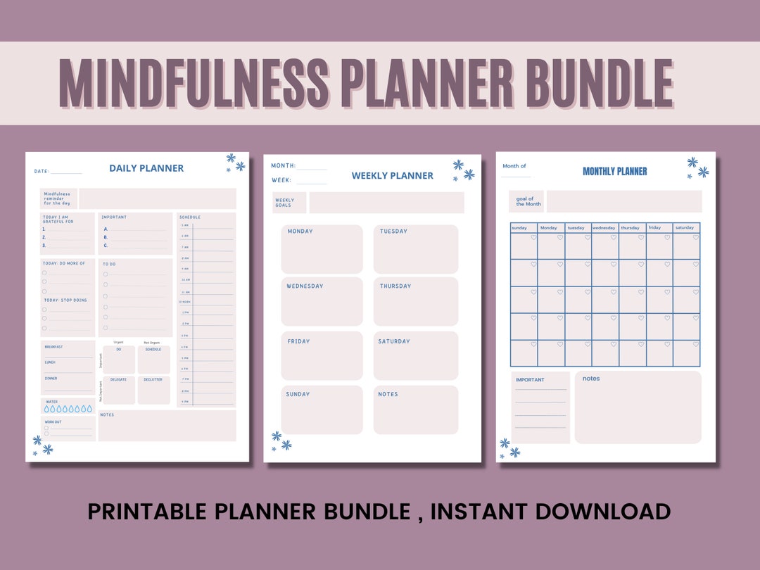 Printable Planner Bundle, Mindfulness Planner, Digital Planner Download ...