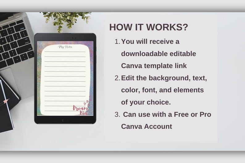 Editable Notepad Canva Template | A5 Printable Notepad | Dream Big ...