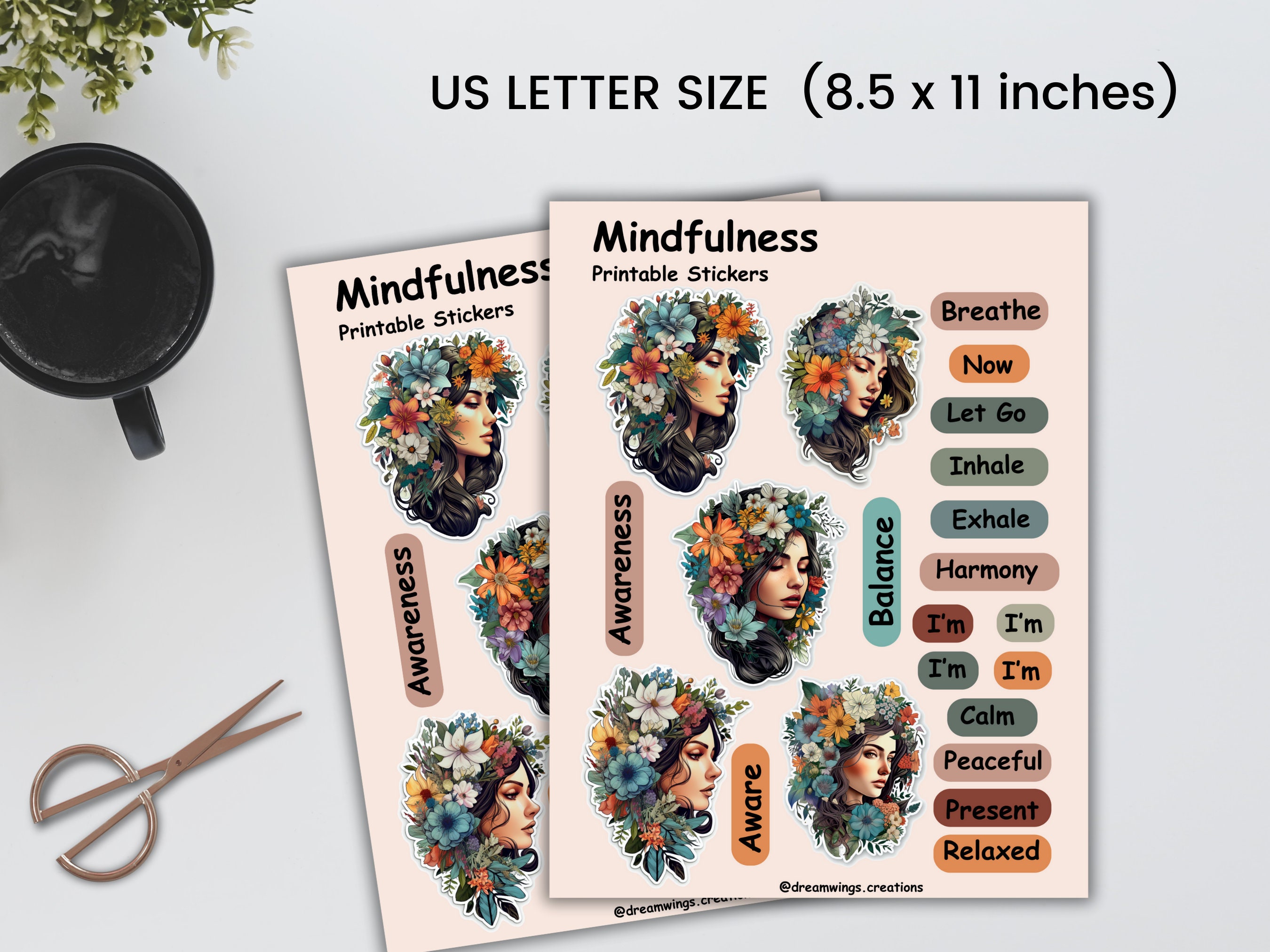 Mindfulness Sticker Sheet Printable PDF Boho Flower Girl - Etsy