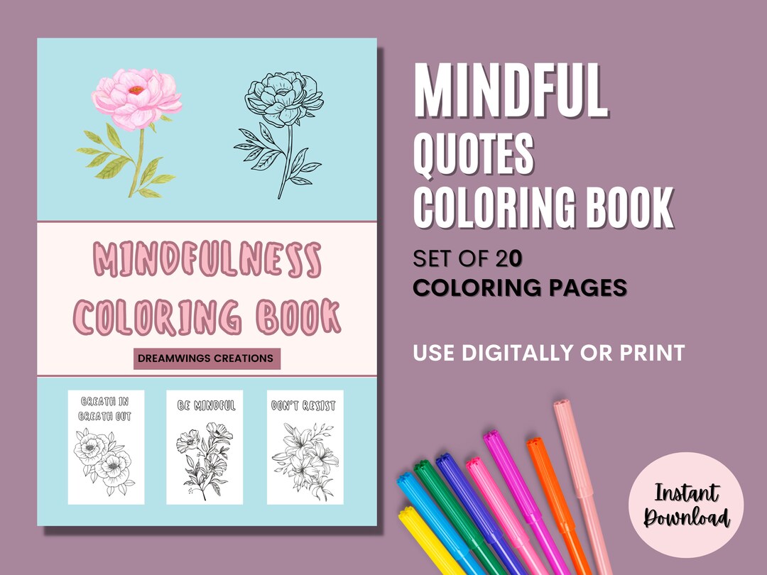 Printable Coloring Book, Mindfulness Quotes, 20 Pages Adult Coloring ...