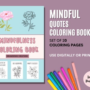 Printable Coloring Book, Mindfulness Quotes, 20 Pages Adult Coloring ...