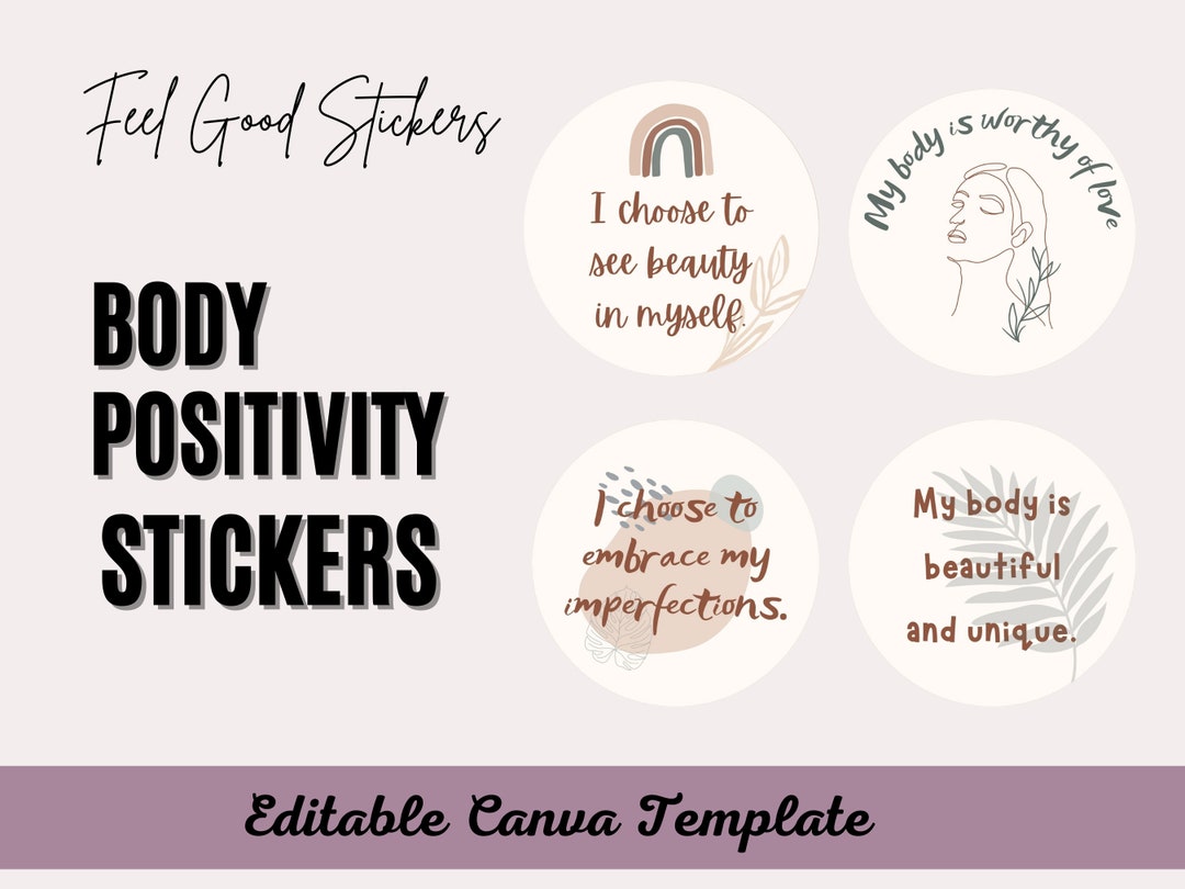 Body Positivity Printable Stickers, Editable Canva Template, Self- Love ...
