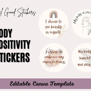 Body Positivity Printable Stickers, Editable Canva Template, Self- Love ...