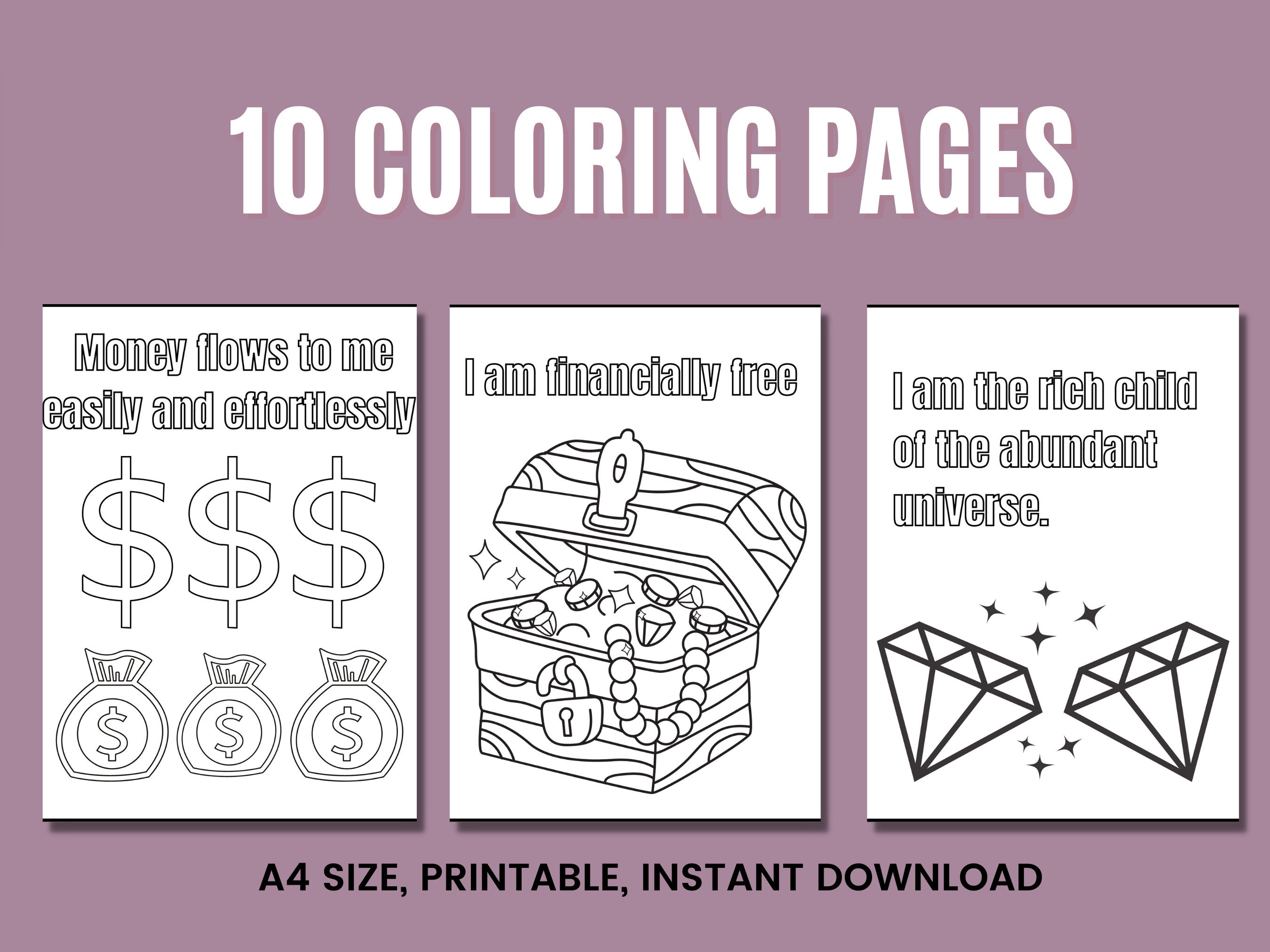Money Affirmations Coloring Pages, Set of 10 Pages Printable Adult ...