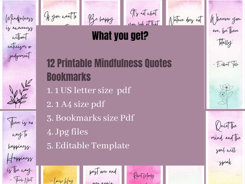 12 Printable Bookmarks Template, Mindfulness Quotes, Inspirational ...