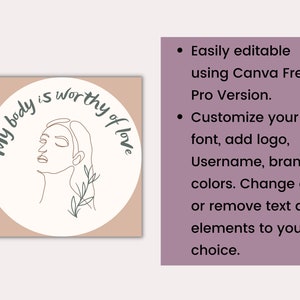 Body Positivity Printable Stickers, Editable Canva Template, Self- Love ...