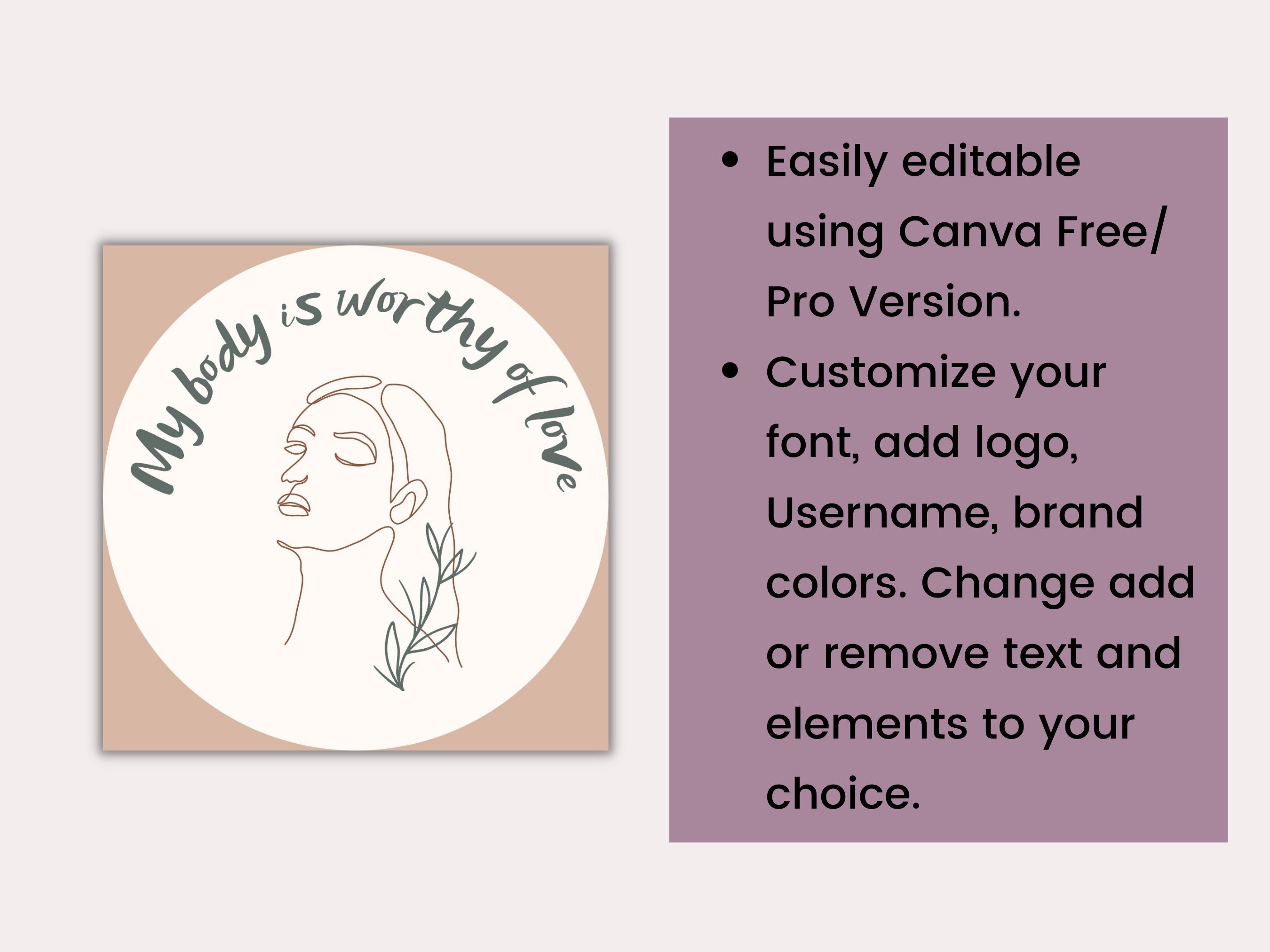 Body Positivity Printable Stickers, Editable Canva Template, Self- Love ...