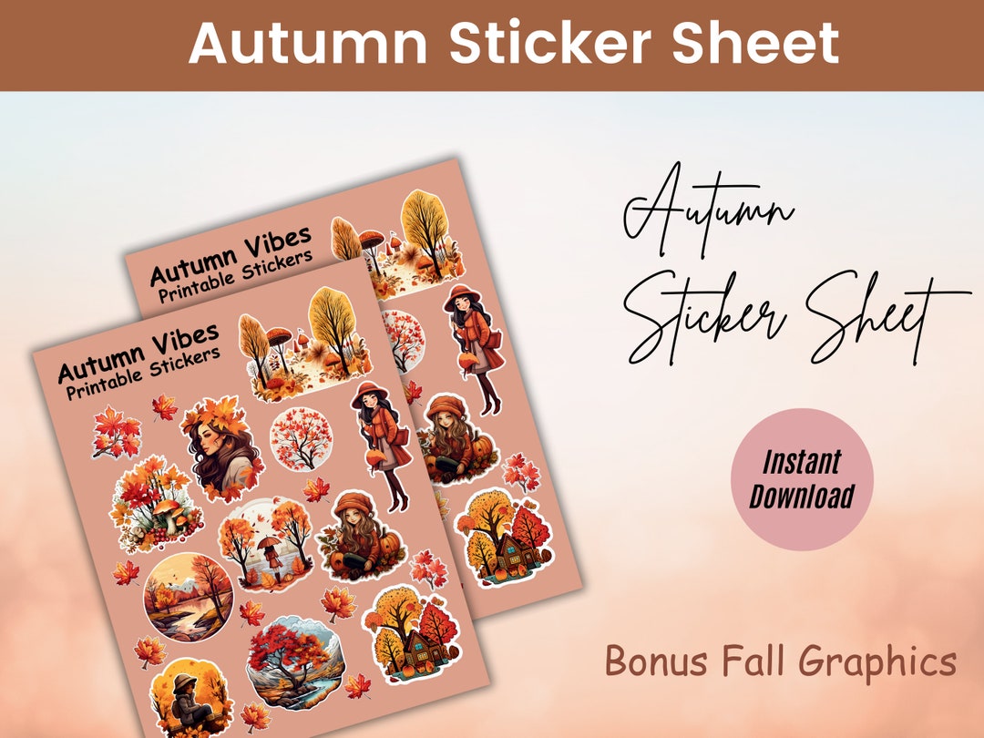 Printable Autumn Stickers, Fall Sticker Pack, Autumn Stickers Digital ...