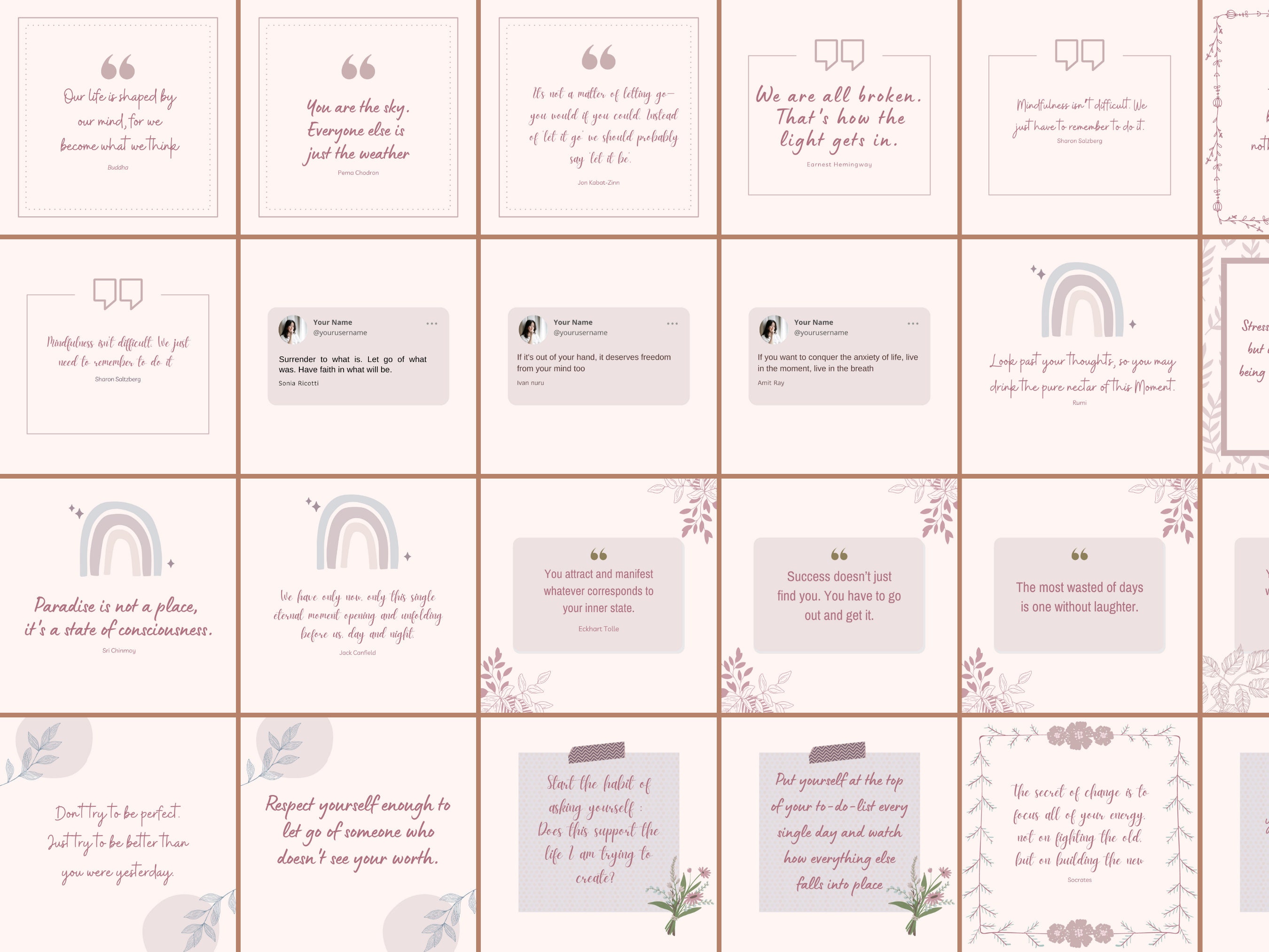 Editable Mindfulness Instagram Posts| Motivational Quotes for Social ...