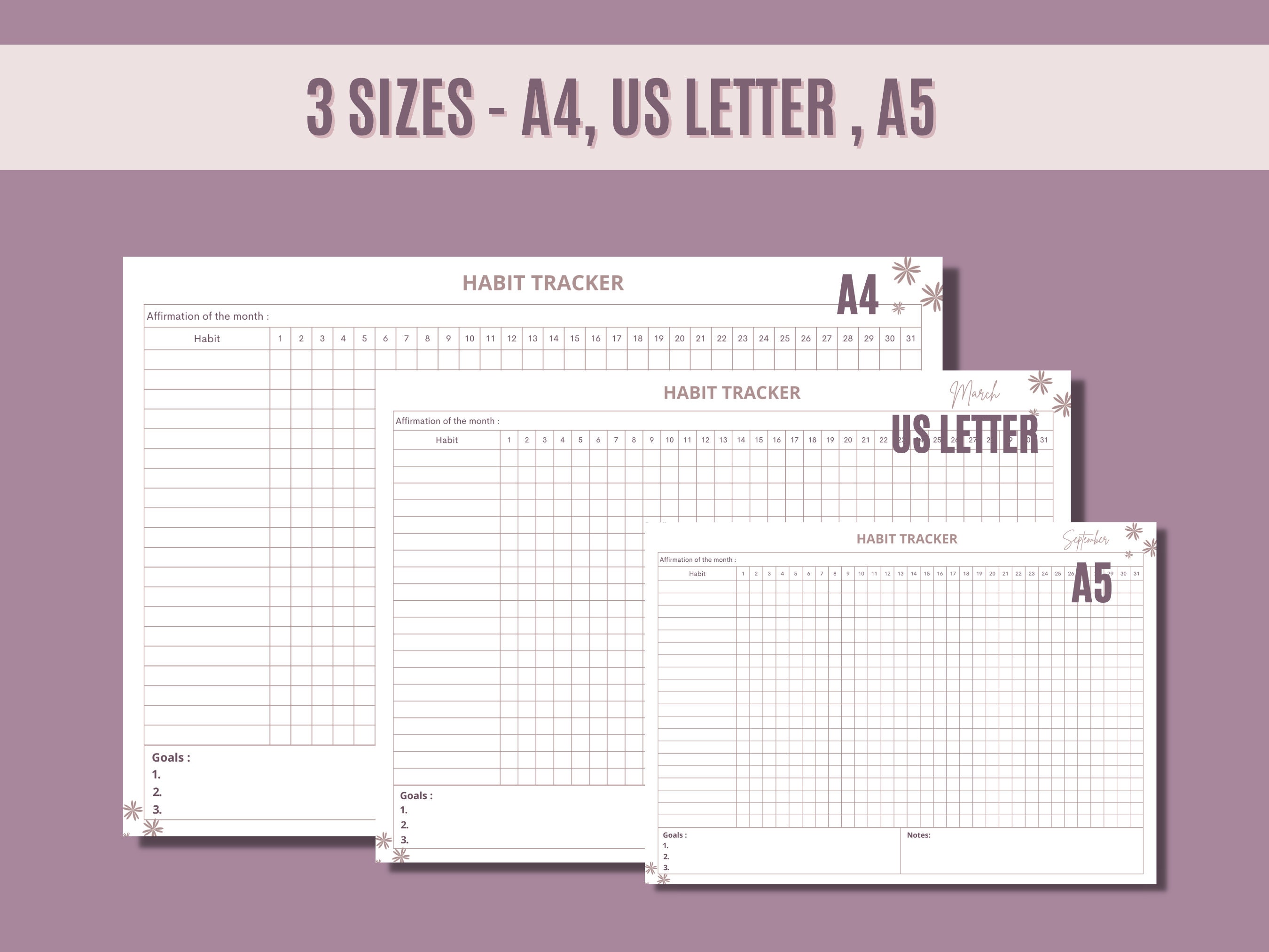 Buy Monthly Habit Tracker Printable, Digital Download, A4, A5, Us ...