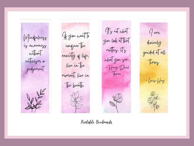 12 Printable Bookmarks Template, Mindfulness Quotes, Inspirational ...