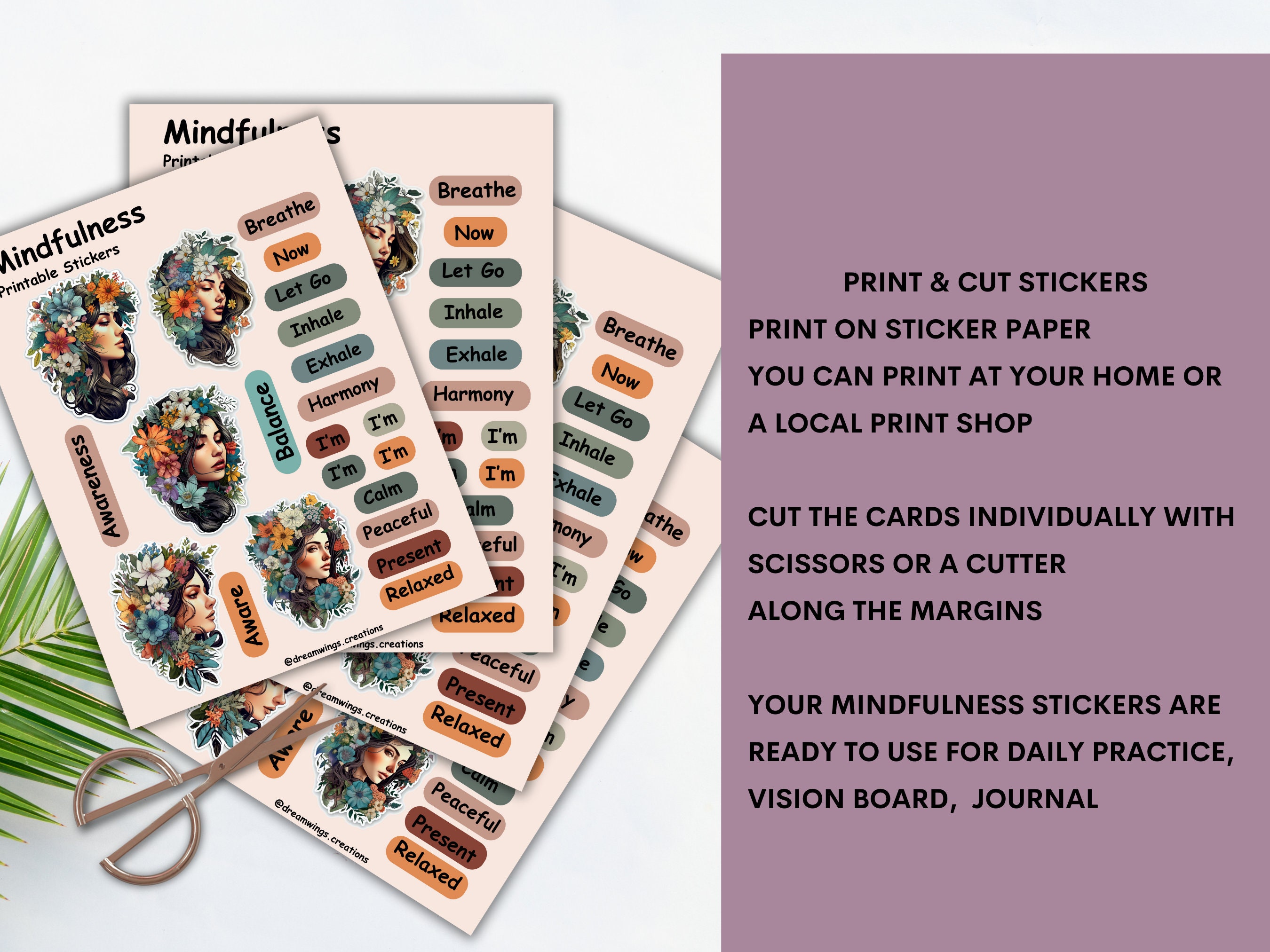 Mindfulness Sticker Sheet Printable PDF Boho Flower Girl - Etsy