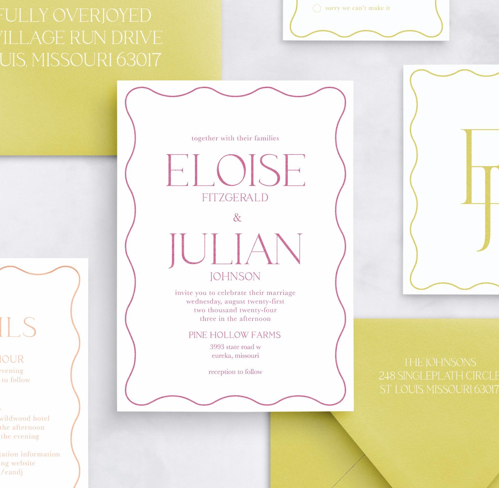 Modern Wavy Wedding Invitation Suite: Semi-custom 5-piece Invite - Etsy