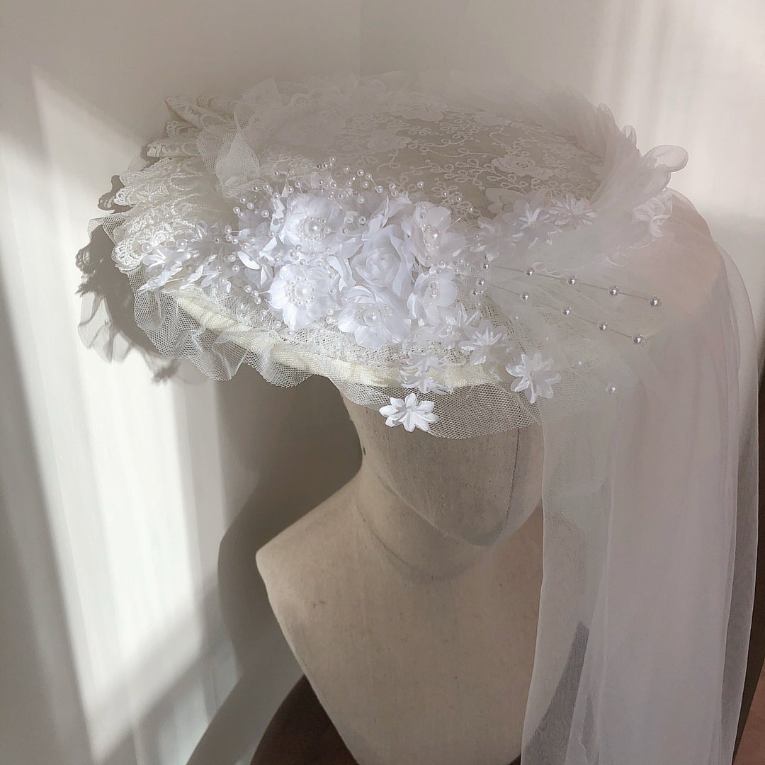 Handmade Bridal Formal Hat Vintage Antique Lace Hat Veil - Etsy