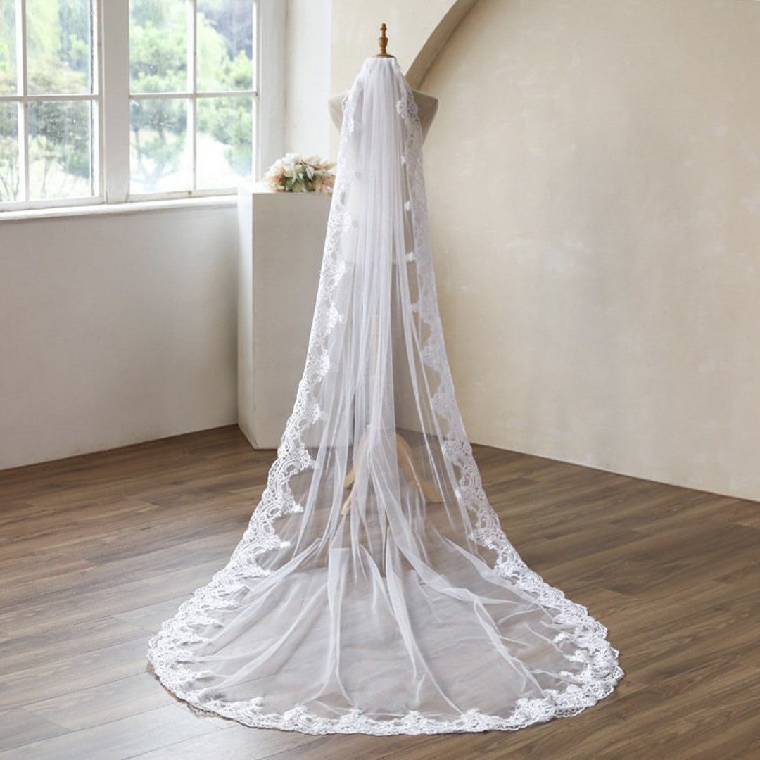 Handmade Bridal Veil Bridal Veil White Tulle Lace Large Lace Main ...