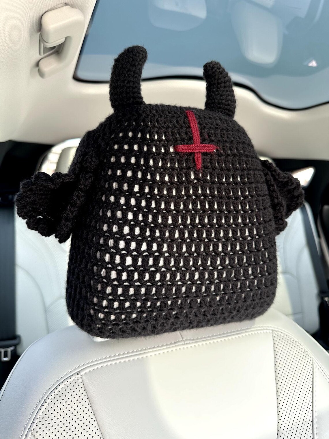 Baphomet Headrest Crochet Pattern – Gothic Car Decor, Halloween Crochet ...
