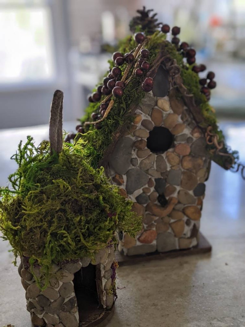 The Berry Cottage-stone Cabin Birdhouse Rustic Stone - Etsy