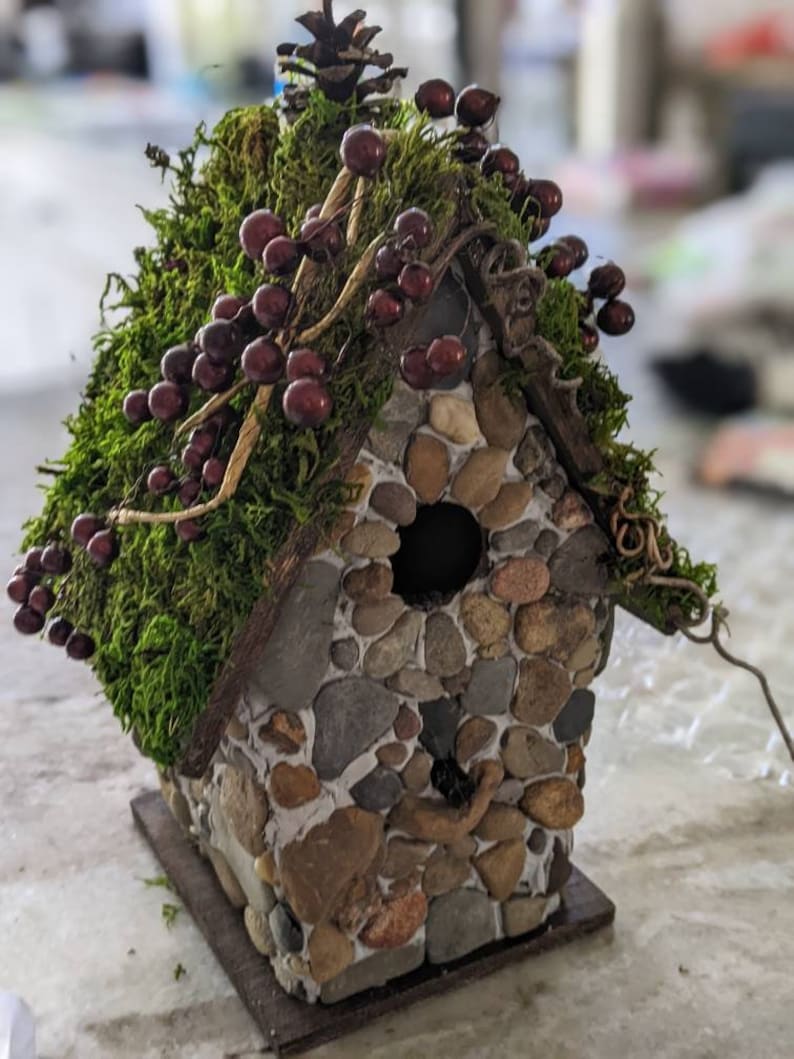 The Berry Cottage-stone Cabin Birdhouse Rustic Stone - Etsy