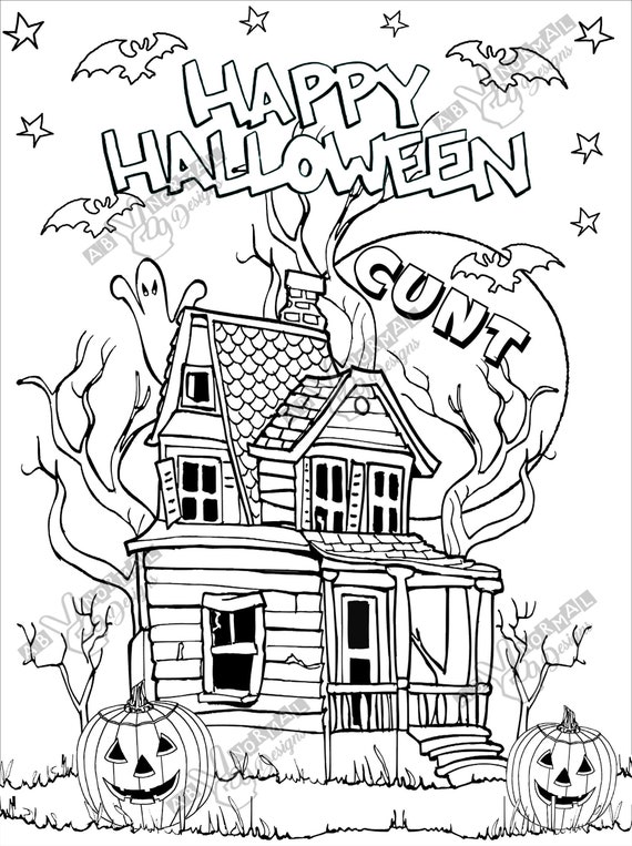 Funny Halloween Coloring Page-digital Download Coloring | Etsy