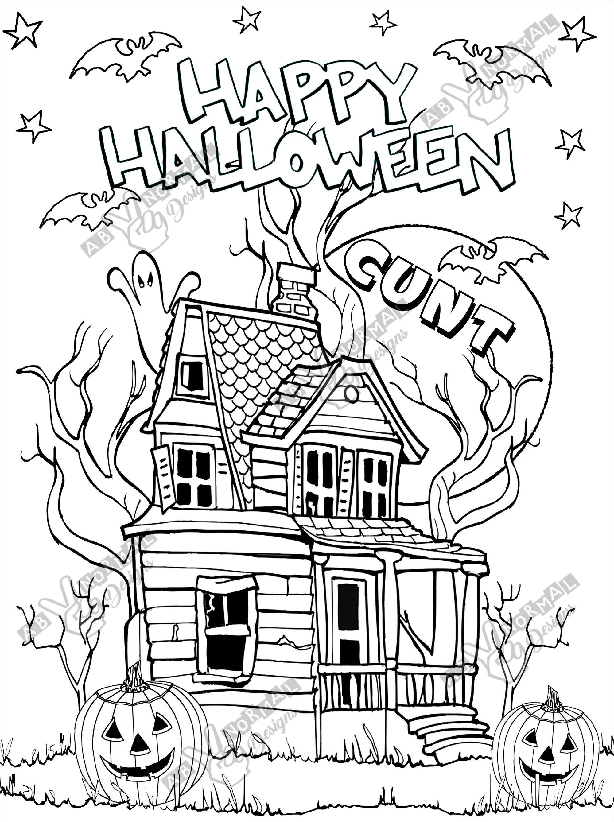 Funny Halloween Coloring Page-digital Download Coloring Sheet-happy ...