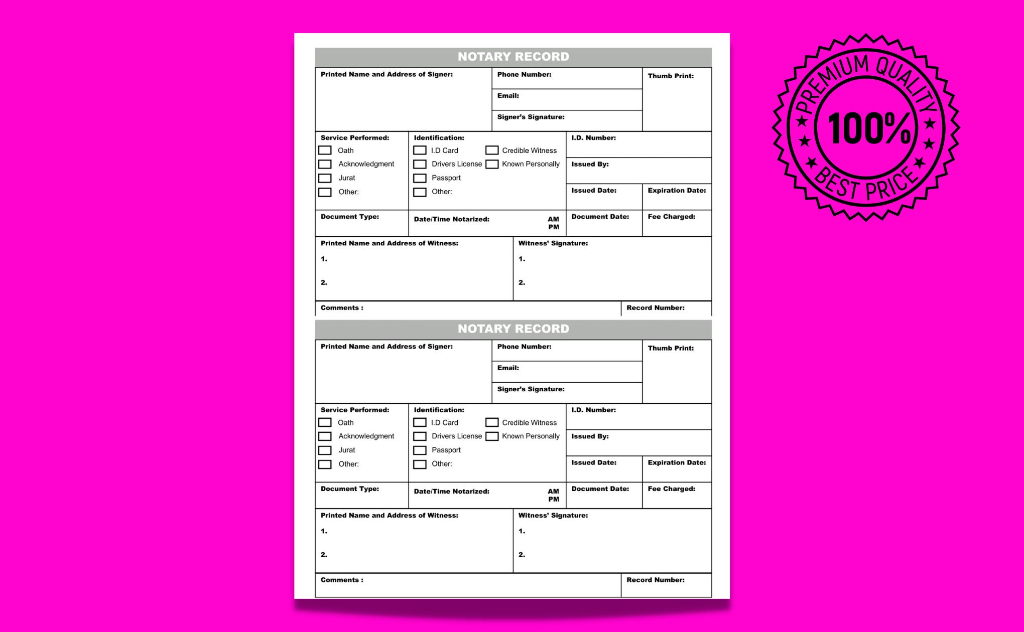 Notary Log Book KDP Interior Template 8.5"x11" Inches 100 Page Ready to ...
