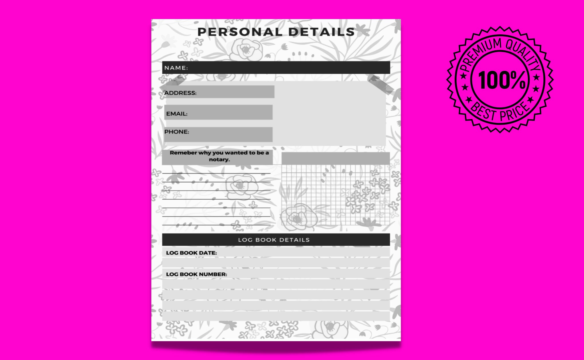 Notary Log Book KDP Interior Template 8.5"x11" Inches 100 Page Ready to ...