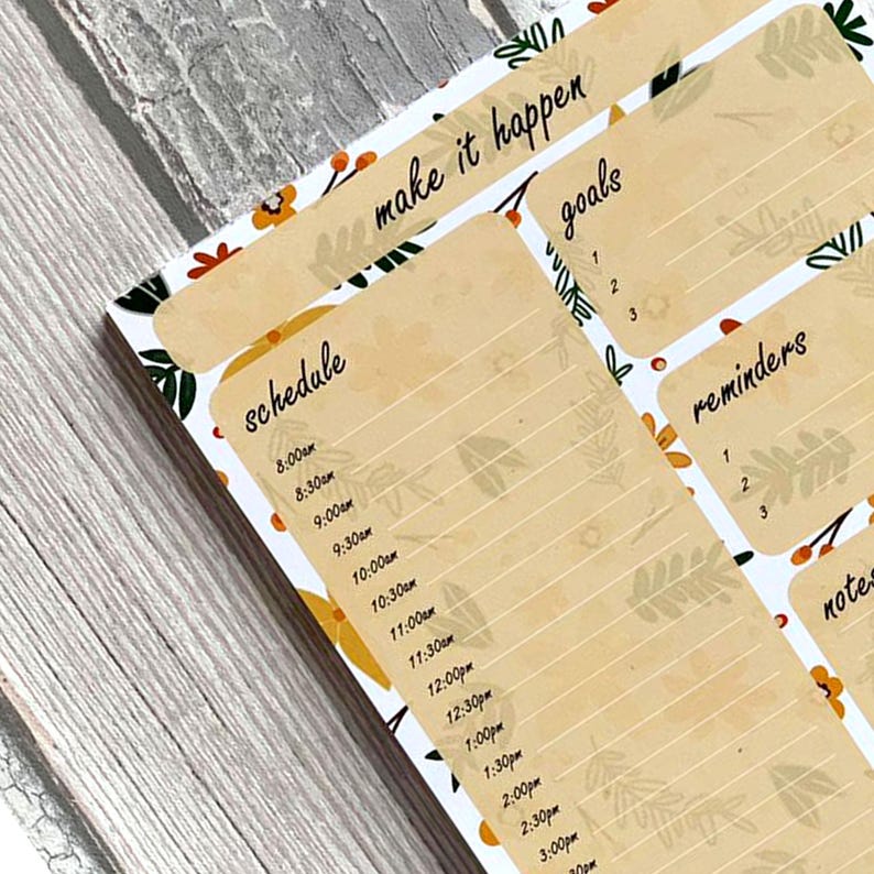 Daily Schedule Tracker | Floral | Planner | WFH Pad | Organizer ...