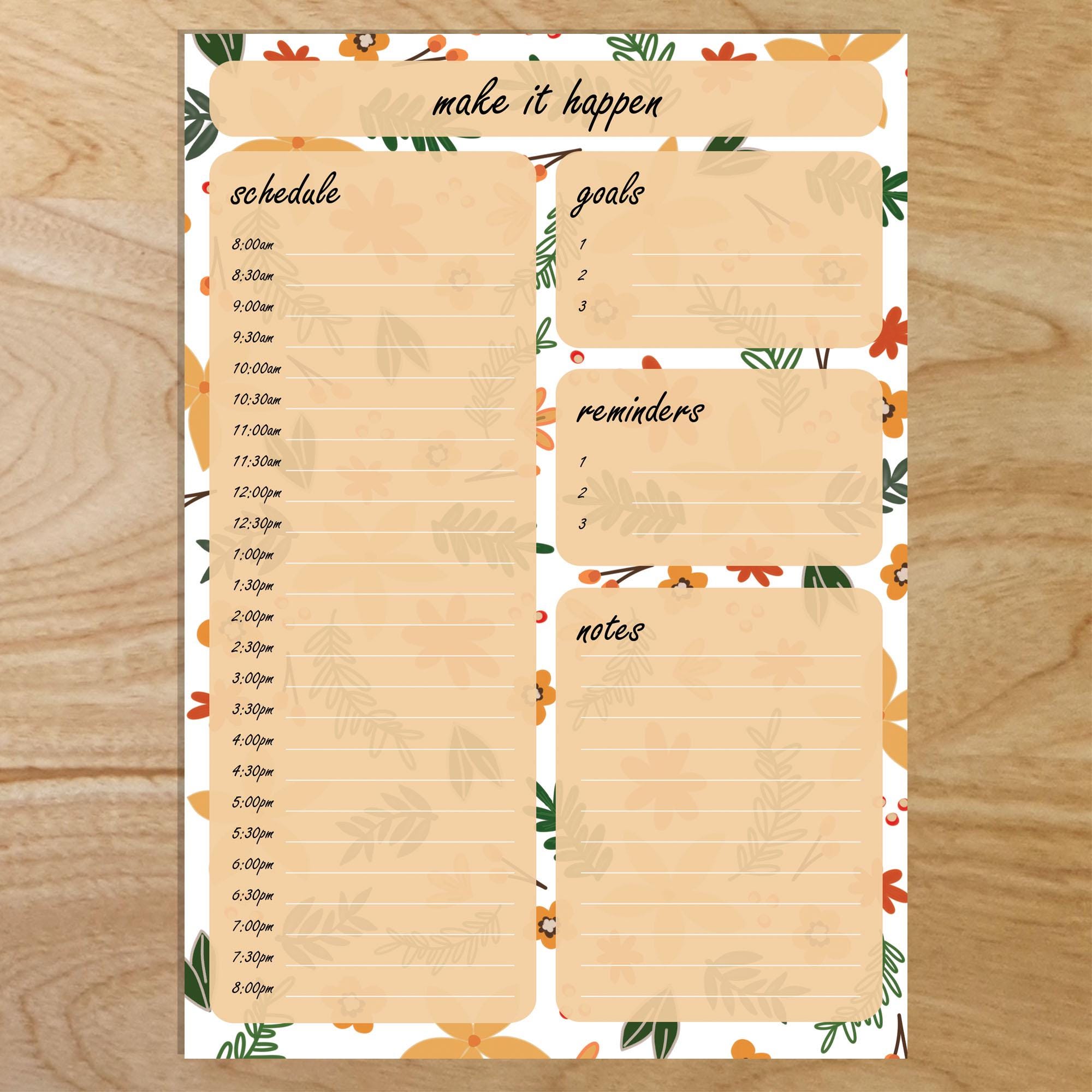 Daily Schedule Tracker | Floral | Planner | WFH Pad | Organizer ...