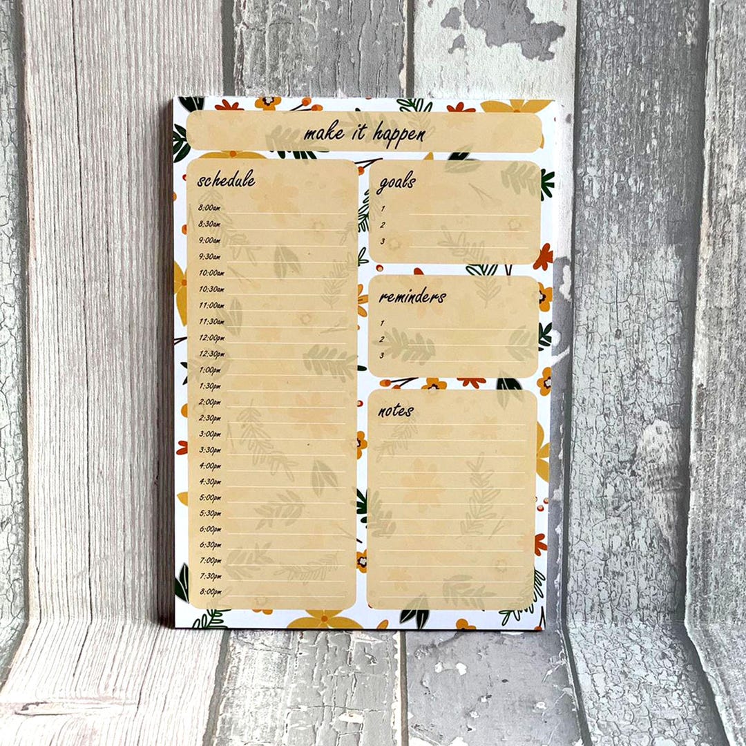 Daily Schedule Tracker | Floral | Planner | WFH Pad | Organizer ...