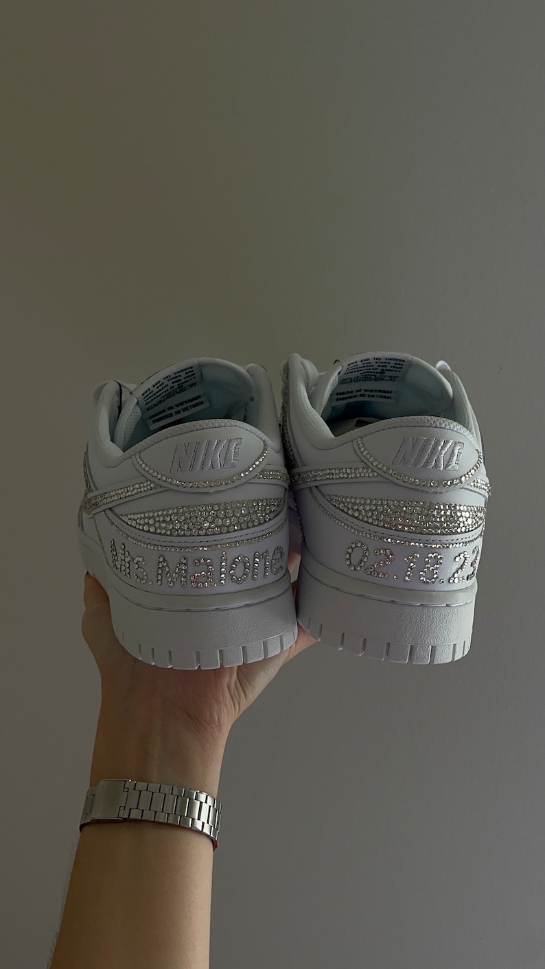 Wmns Dunk Low White With Swarovski Crystals With Date and Name. Bridal ...