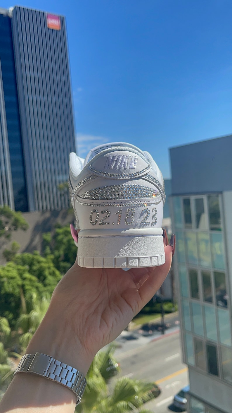 Wmns Dunk Low White With Swarovski Crystals With Date and Name. Bridal ...