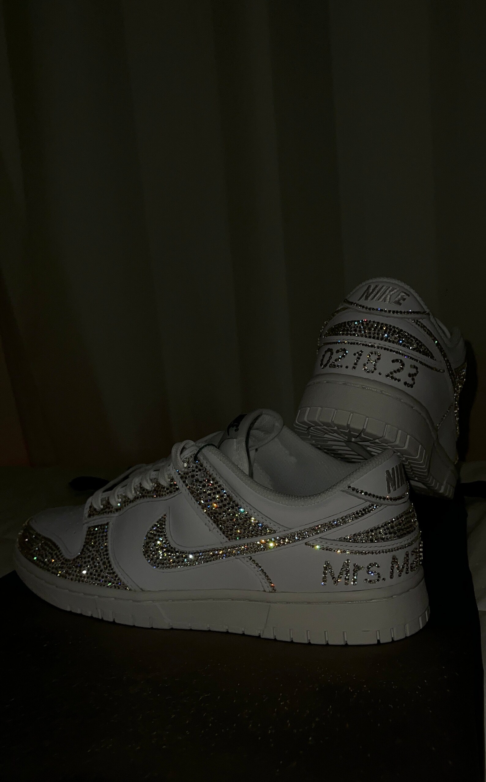Wmns Dunk Low White With Swarovski Crystals With Date and Name. Bridal ...
