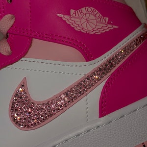 Air Jordan 1 Mid GS 'fierce Pink'. Barbie Pink Sneakers With Crystal ...