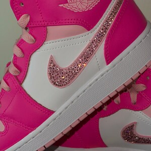 Air Jordan 1 Mid GS 'fierce Pink'. Barbie Pink Sneakers With Crystal ...